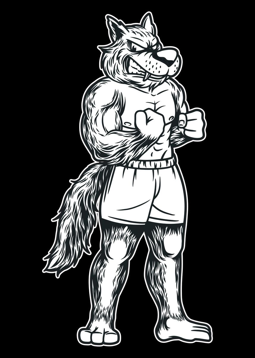 'Wolf standing Fitnes BnW' Poster, picture, metal print, paint by ...