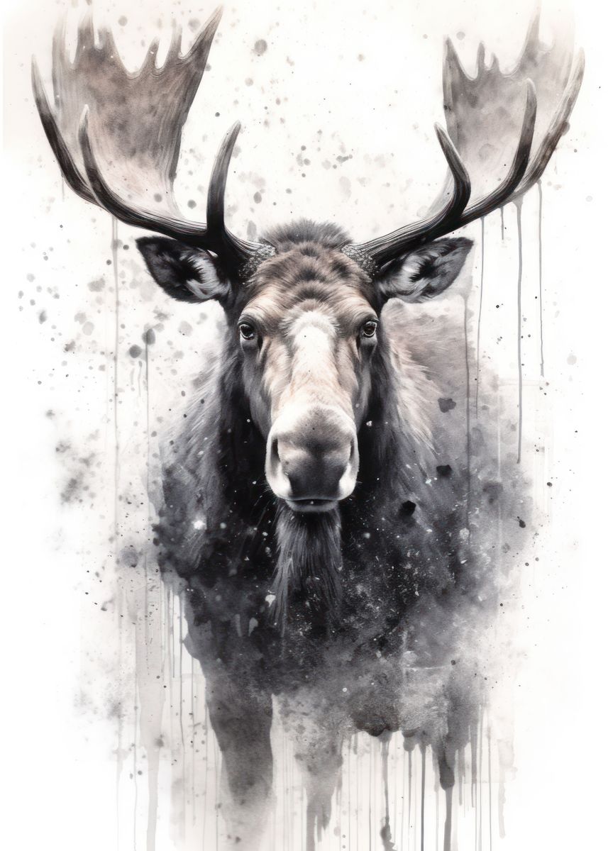'Moose Beauty Black Ink' Poster, picture, metal print, paint by Usama ...