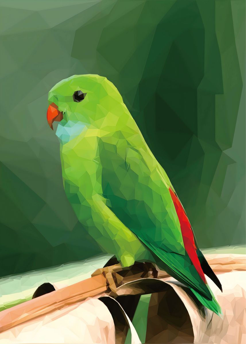 'Low Poly Parakeet' Poster, picture, metal print, paint by Yudha | Displate