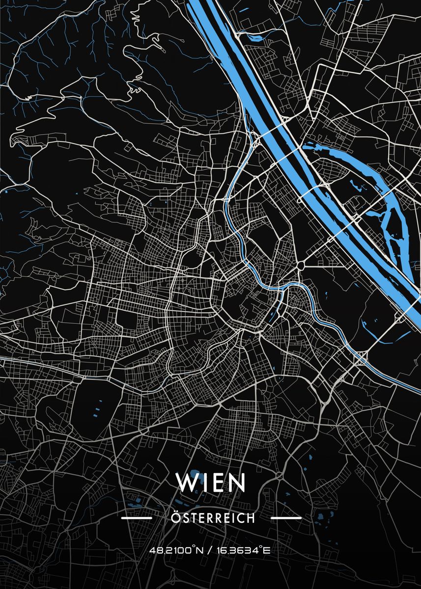 'Vienna night map' Poster, picture, metal print, paint by Christian ...