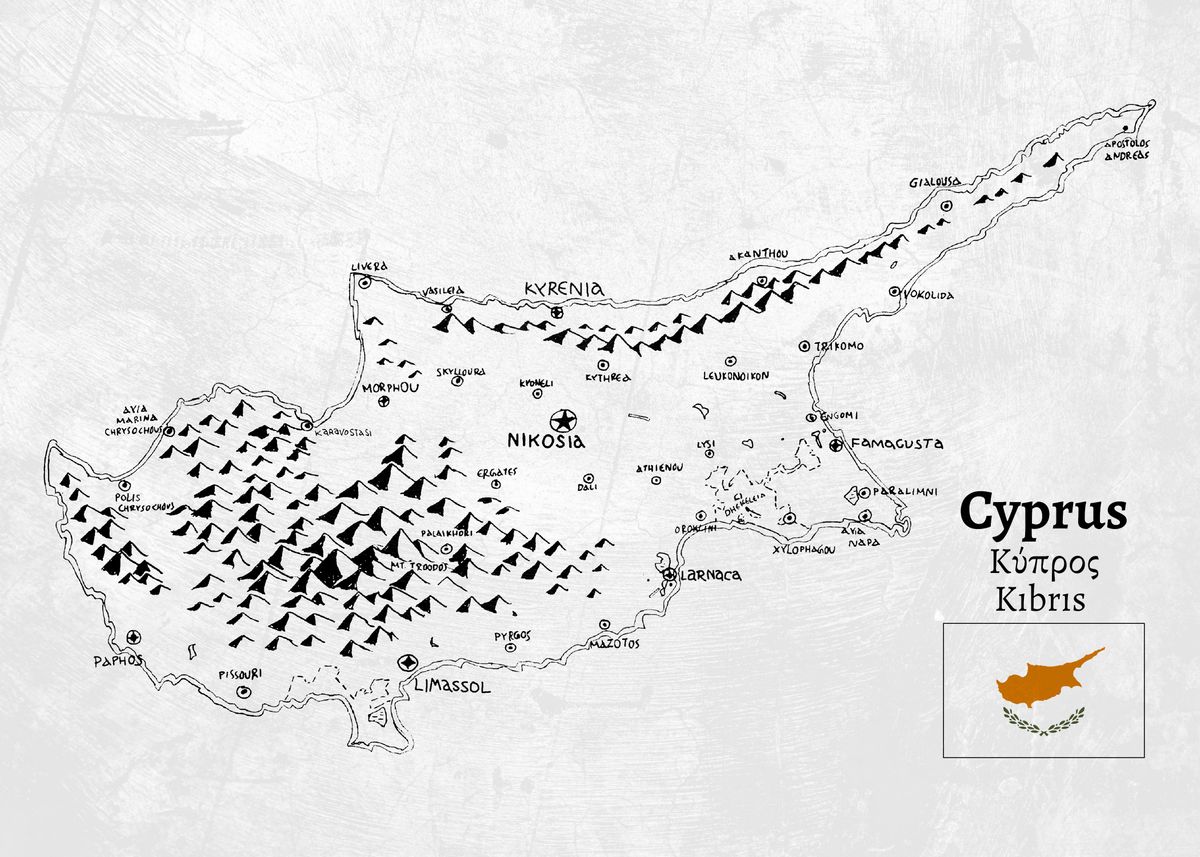 'Handdrawn Cyprus Map' Poster by Angelos Zachariou | Displate