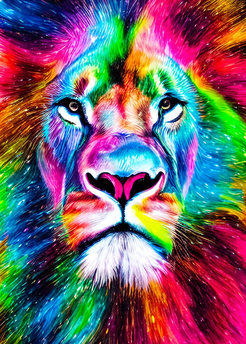 'Multicoloured Galaxy Lion' Poster by Xenia Headley | Displate