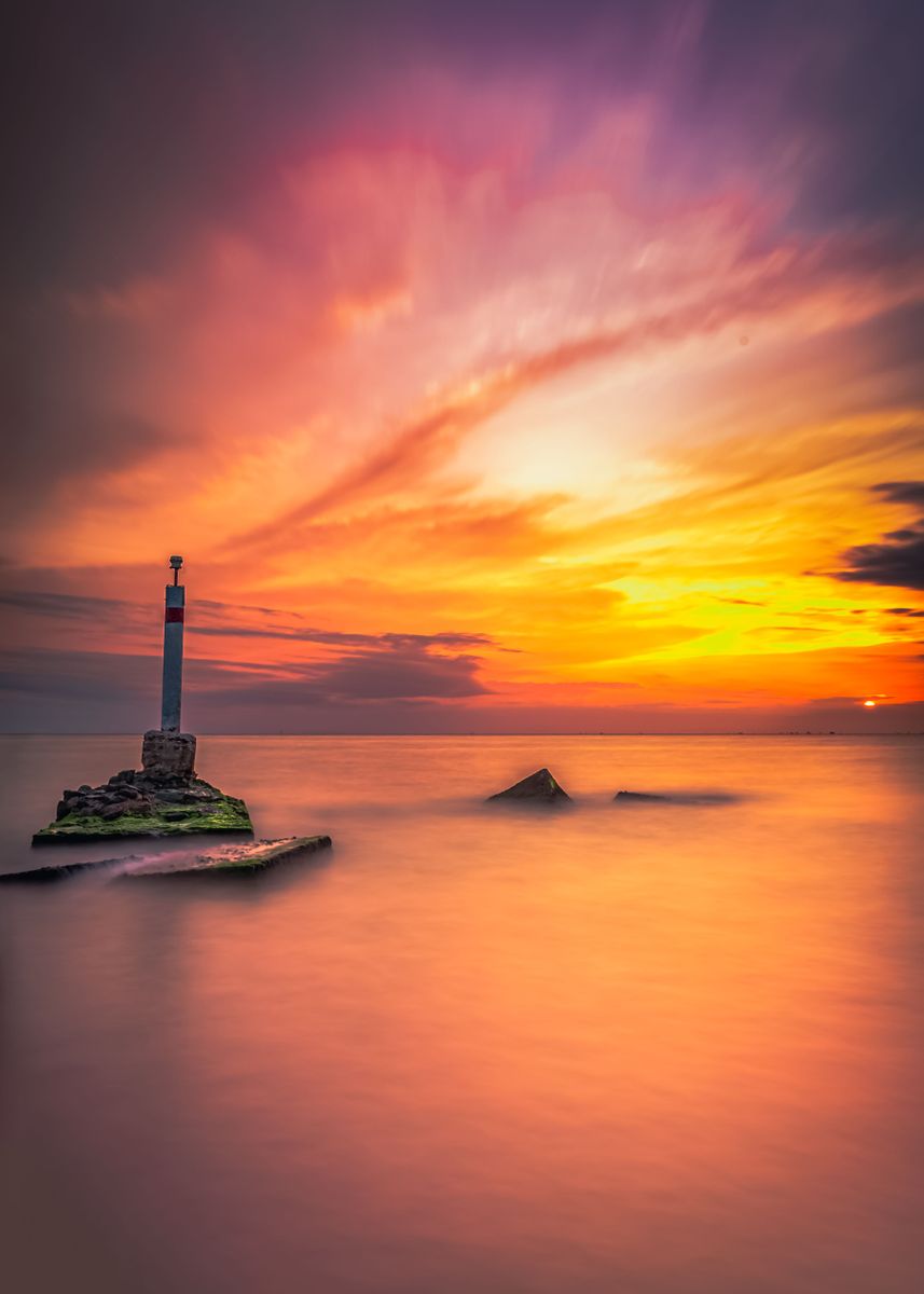 'Lighthouse Golden Hour' Poster, picture, metal print, paint by ...