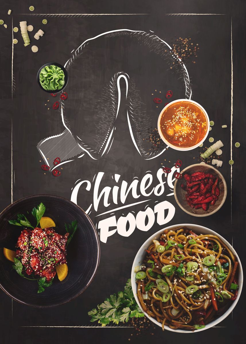 'Chalkboard Chinese Food' Poster, picture, metal print, paint by Stefan ...
