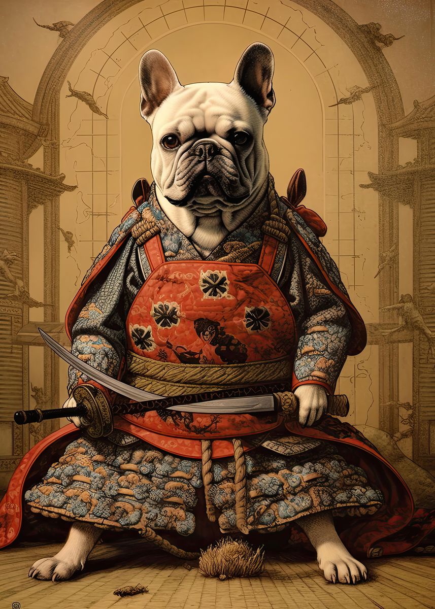 'French Bulldog The Samurai' Poster, picture, metal print, paint by PetPrints | Displate