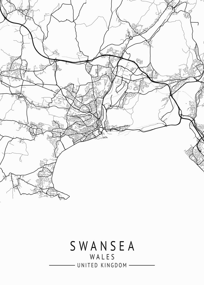 'Swansea Wales UK City Map' Poster, picture, metal print, paint by Gigi ...
