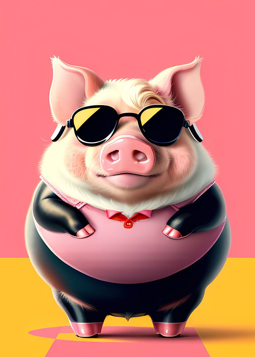 'cute pig retro style' Poster, picture, metal print, paint by erma wati ...