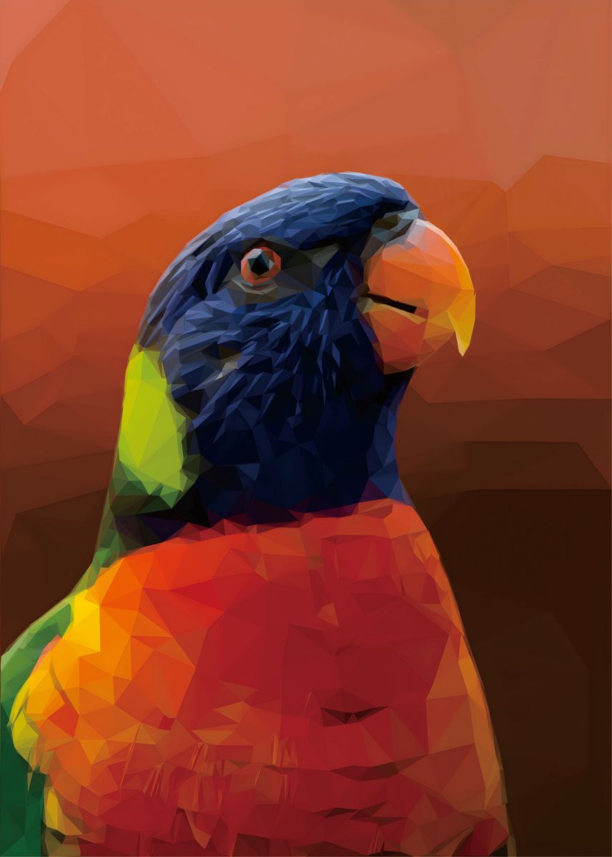'Low Poly Parakeet' Poster, picture, metal print, paint by Yudha | Displate