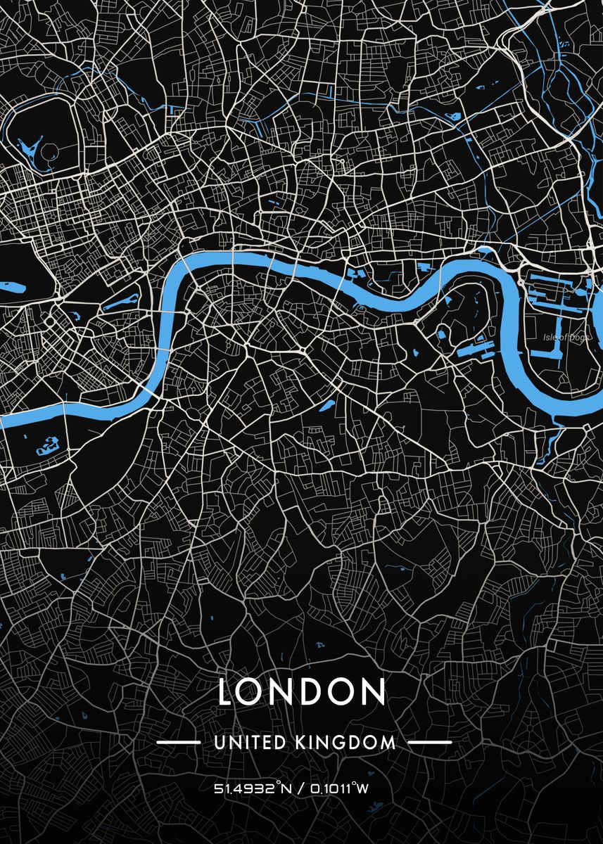 'London night map' Poster, picture, metal print, paint by Christian ...