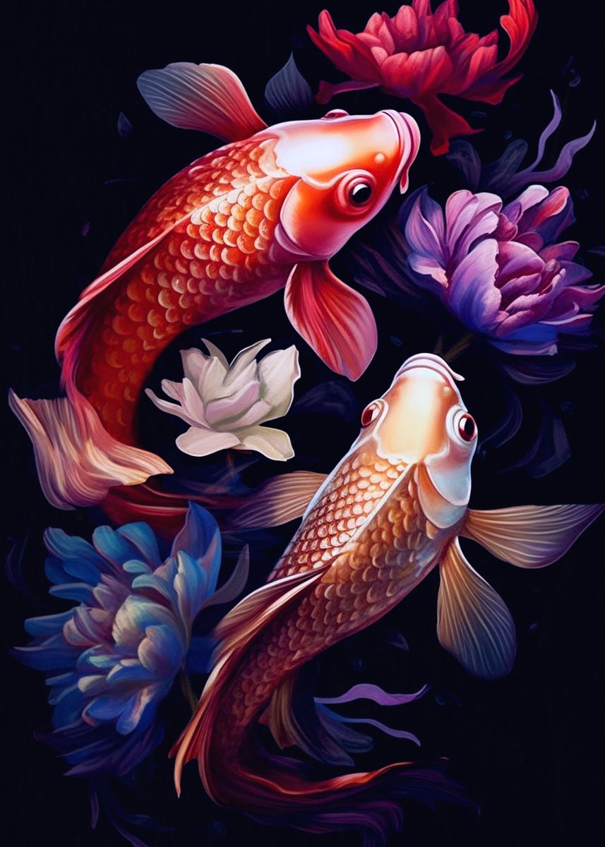 'Koi Fish' Poster, picture, metal print, paint by Tapu Vlad | Displate