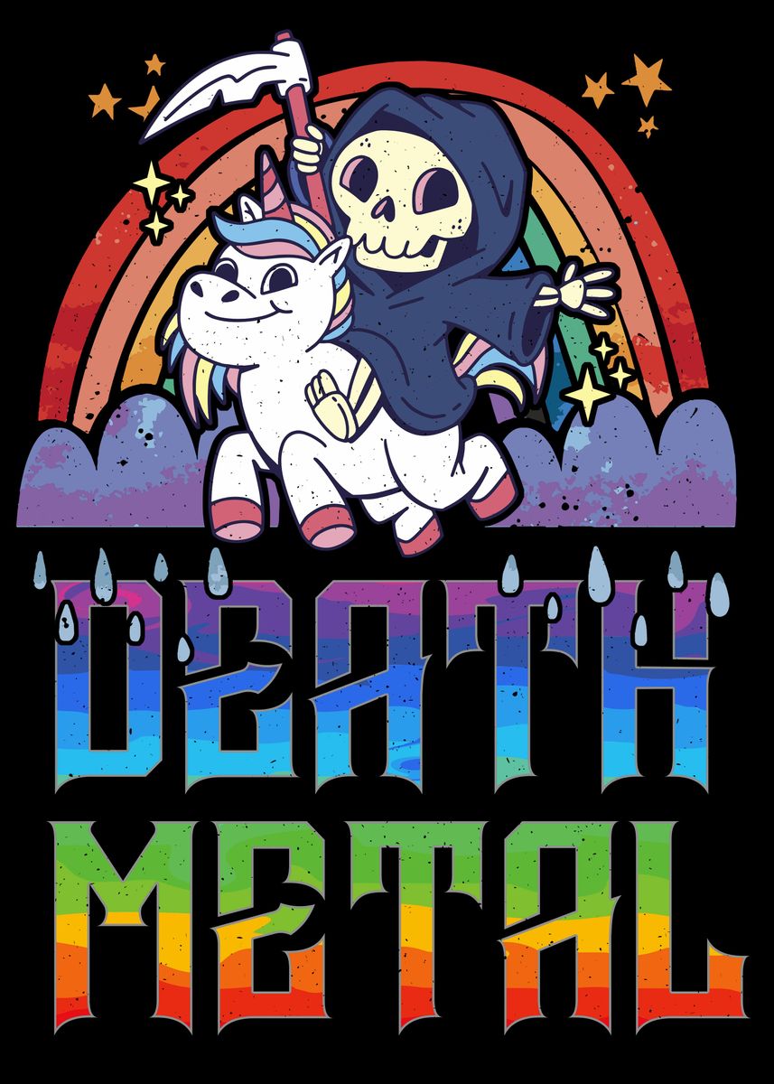 'Death Metal Unicorn ' Poster, picture, metal print, paint by Chris ...