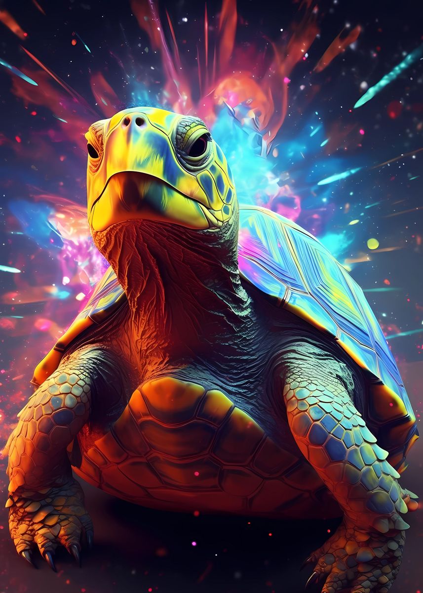 'Turtle Colorful' Poster, picture, metal print, paint by DecoyDesign ...