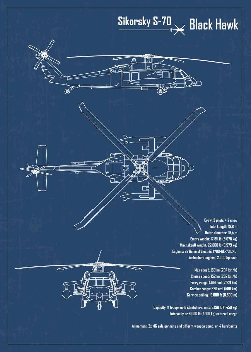 'Black Hawk Blueprint' Poster, picture, metal print, paint by CHE ...