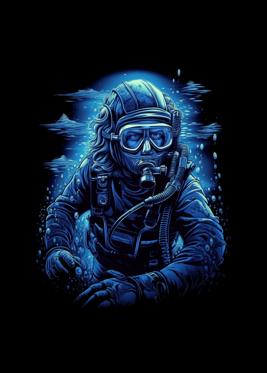 'Deep Sea Diving Scuba' Poster, picture, metal print, paint by ...