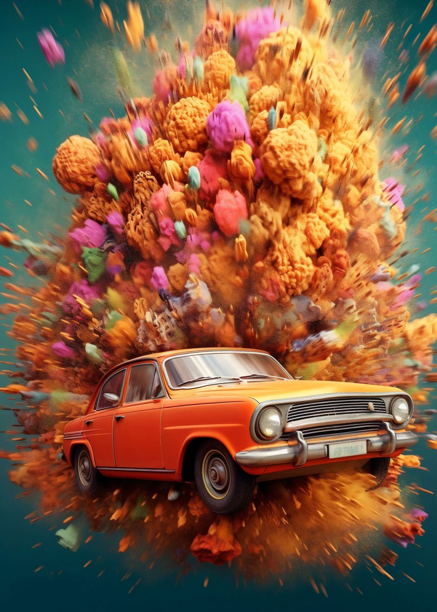 'Exploding Tatra car' Poster, picture, metal print, paint by Plasse ...