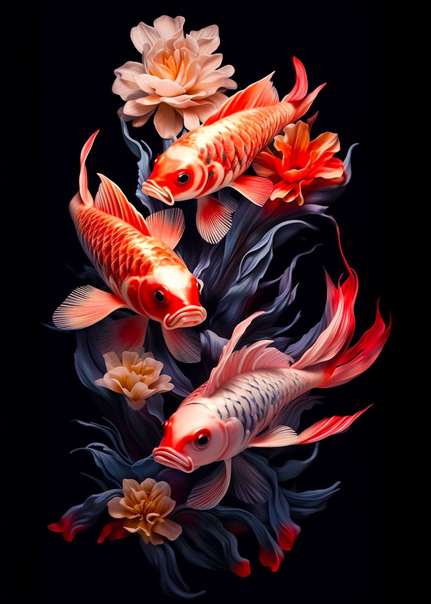 'Pond Koi Fish' Poster, picture, metal print, paint by Tapu Vlad | Displate