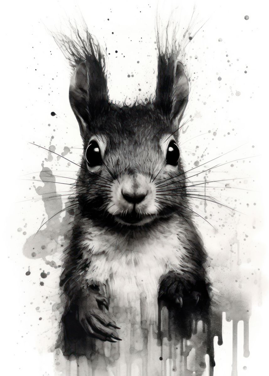'Squirrel Beauty Black Ink' Poster, picture, metal print, paint by ...
