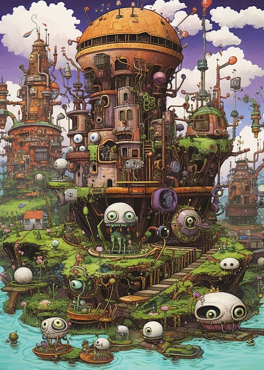 'Steampunk city' Poster, picture, metal print, paint by NAMA | Displate