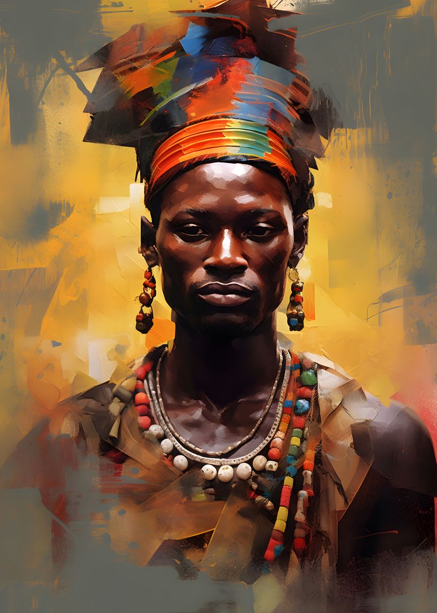 'Painted African Tribal Man' Poster, picture, metal print, paint by OhadOron | Displate