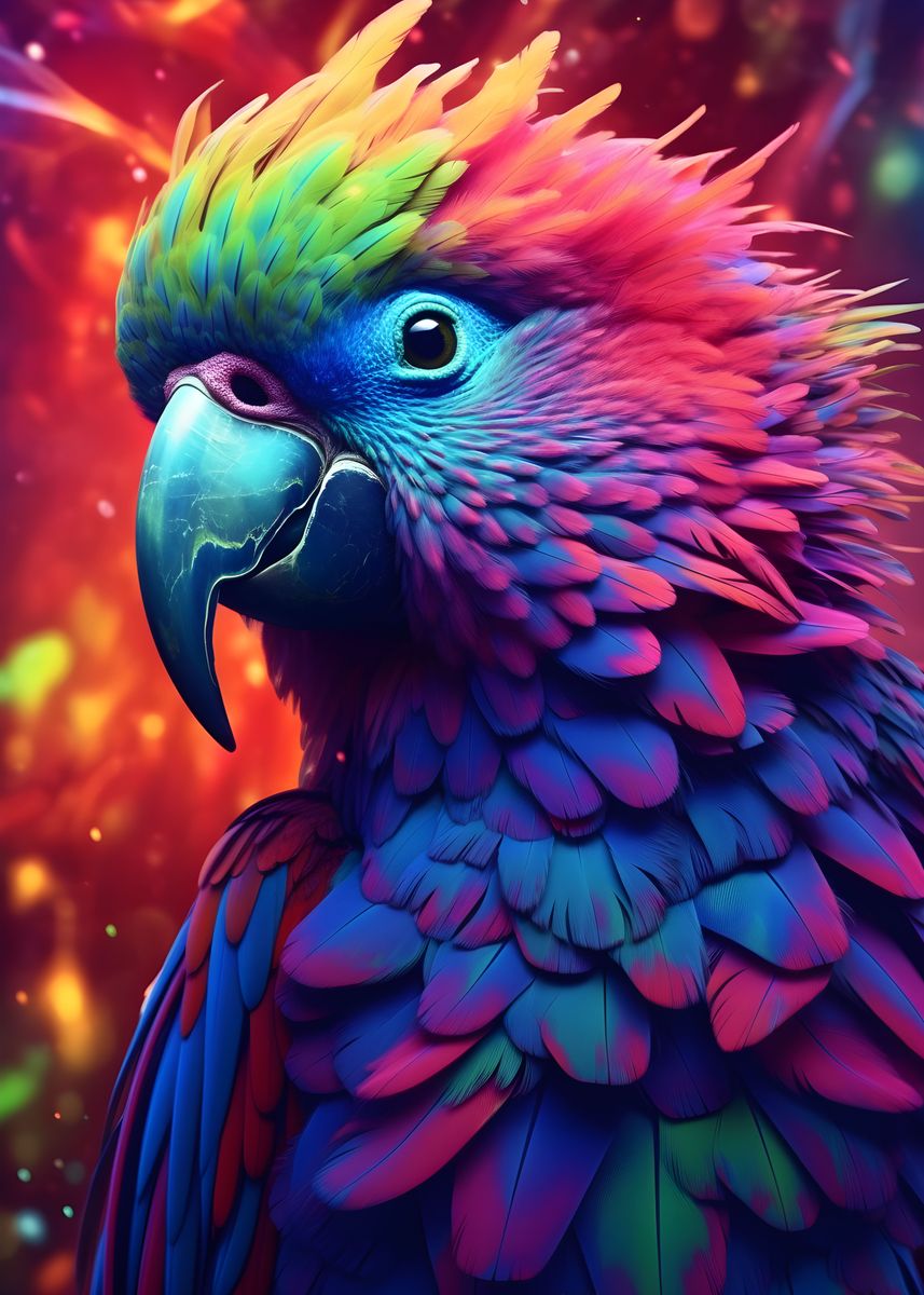 'Neon Parrot' Poster, picture, metal print, paint by Makadur | Displate