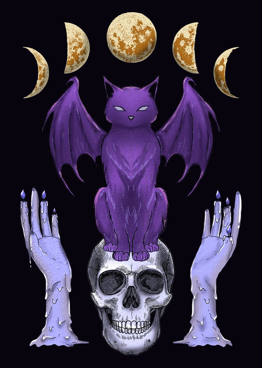'Pastel Goth Cat Skull' Poster, picture, metal print, paint by ...