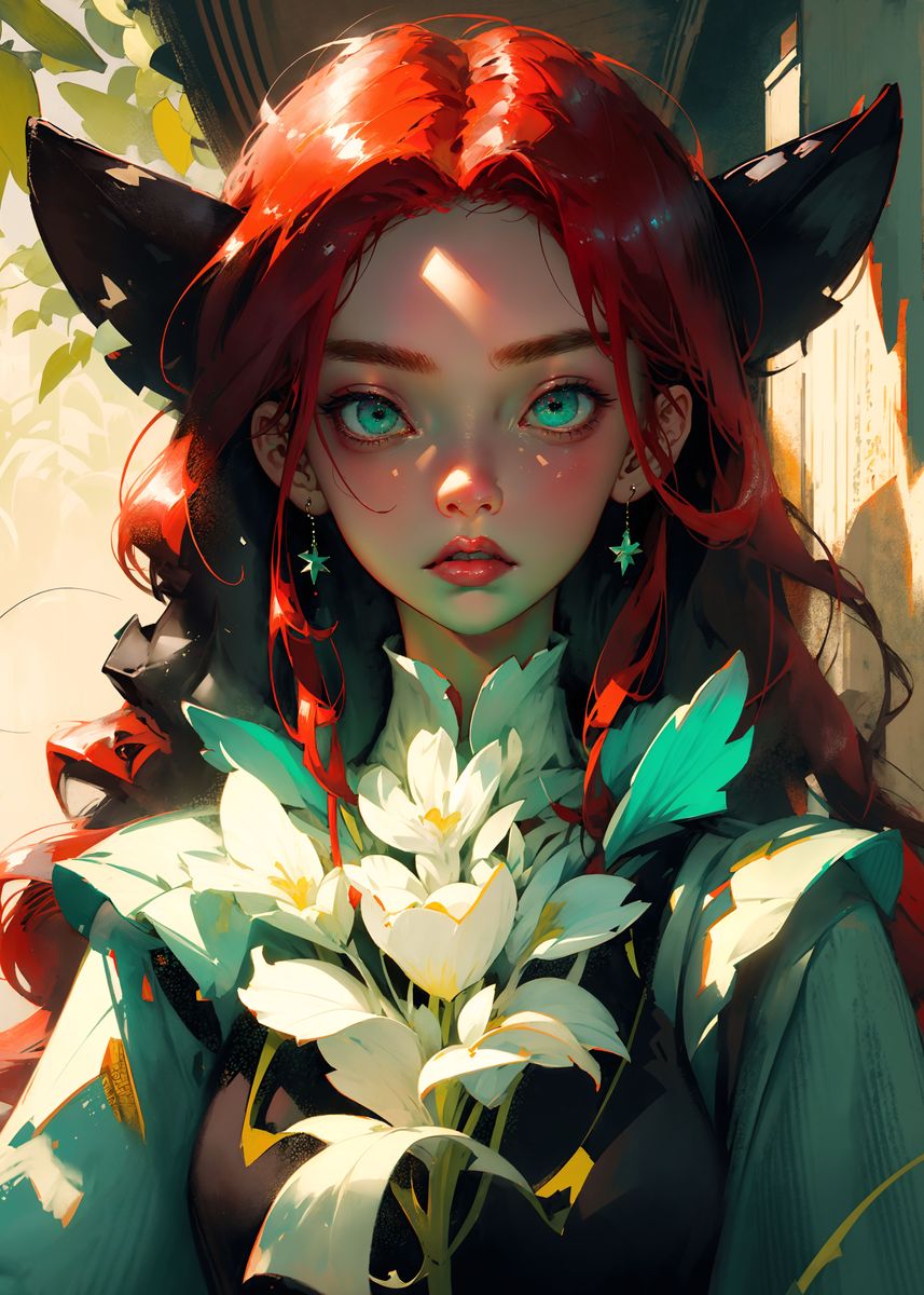 'Flower girl' Poster, picture, metal print, paint by Lukasz Kobylka ...