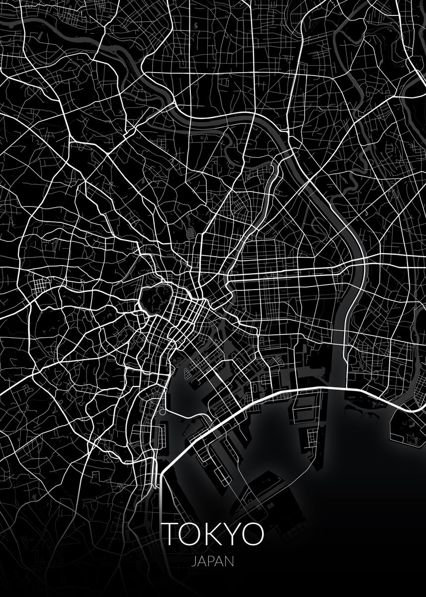 'Tokyo Map Black' Poster, picture, metal print, paint by dkDesign | Displate