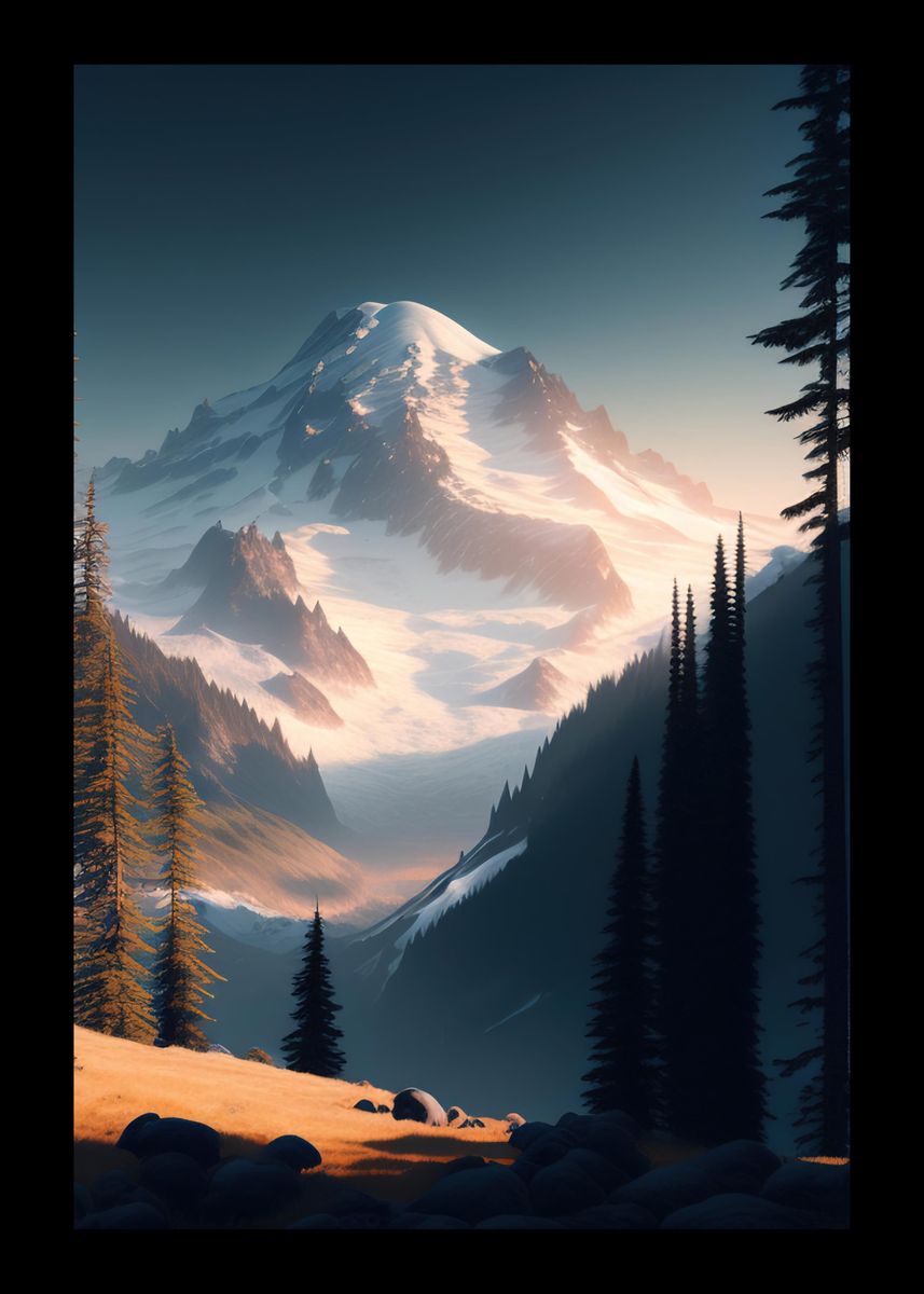 'Rocky SnowCapped Mountain' Poster, picture, metal print, paint by ...