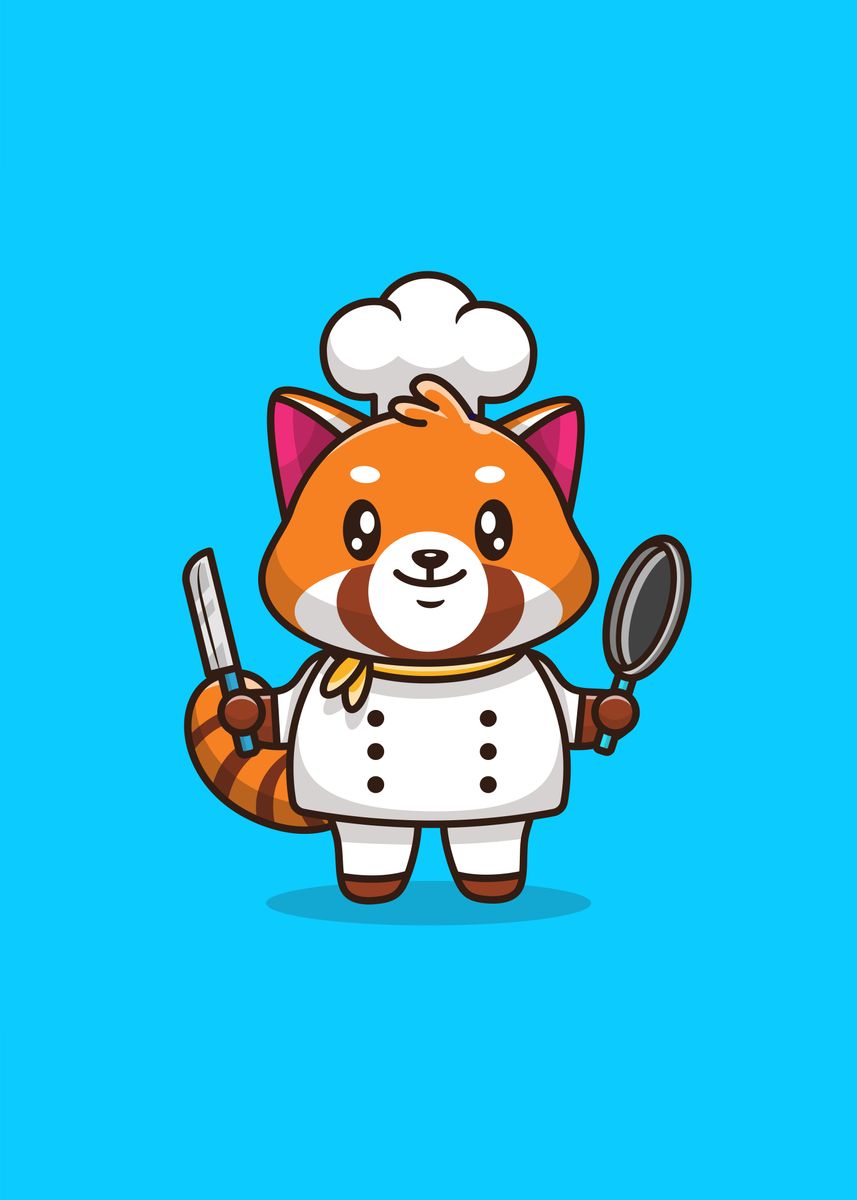 'Cute Red Panda Chef ' Poster, picture, metal print, paint by catalyst ...