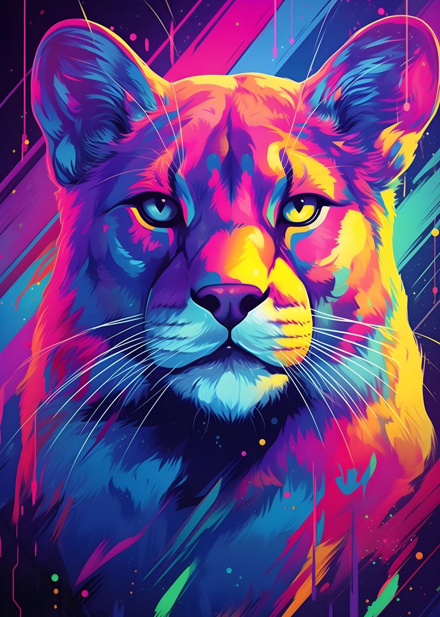 'Neon Puma' Poster, picture, metal print, paint by Makadur | Displate