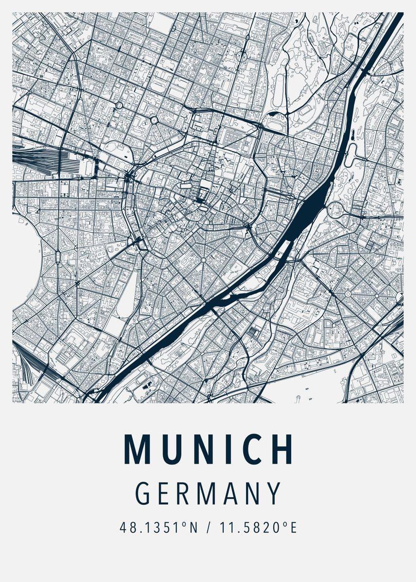 'munich simple map' Poster, picture, metal print, paint by Denise ...