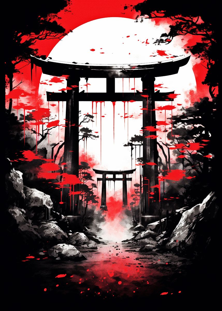 'Mystical Japanese Gate' Poster, picture, metal print, paint by Coffee ...