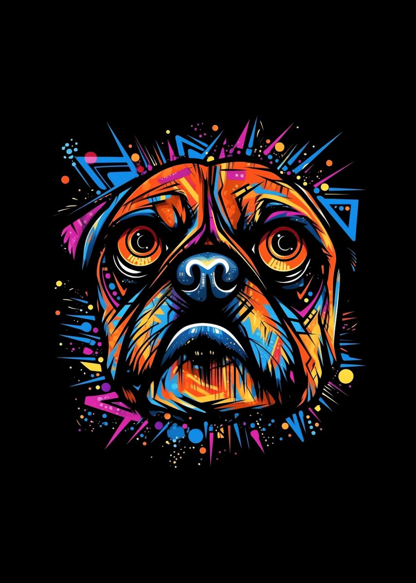 'Pug Head Face Pug Owner' Poster, picture, metal print, paint by ...