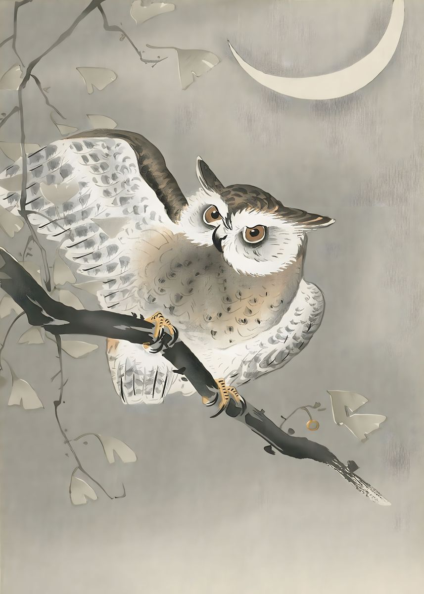 Longeared Owl In Ginkgo Poster Picture Metal Print Paint By longeared-owl-in-ginkgo-poster-picture-metal-print-paint-by