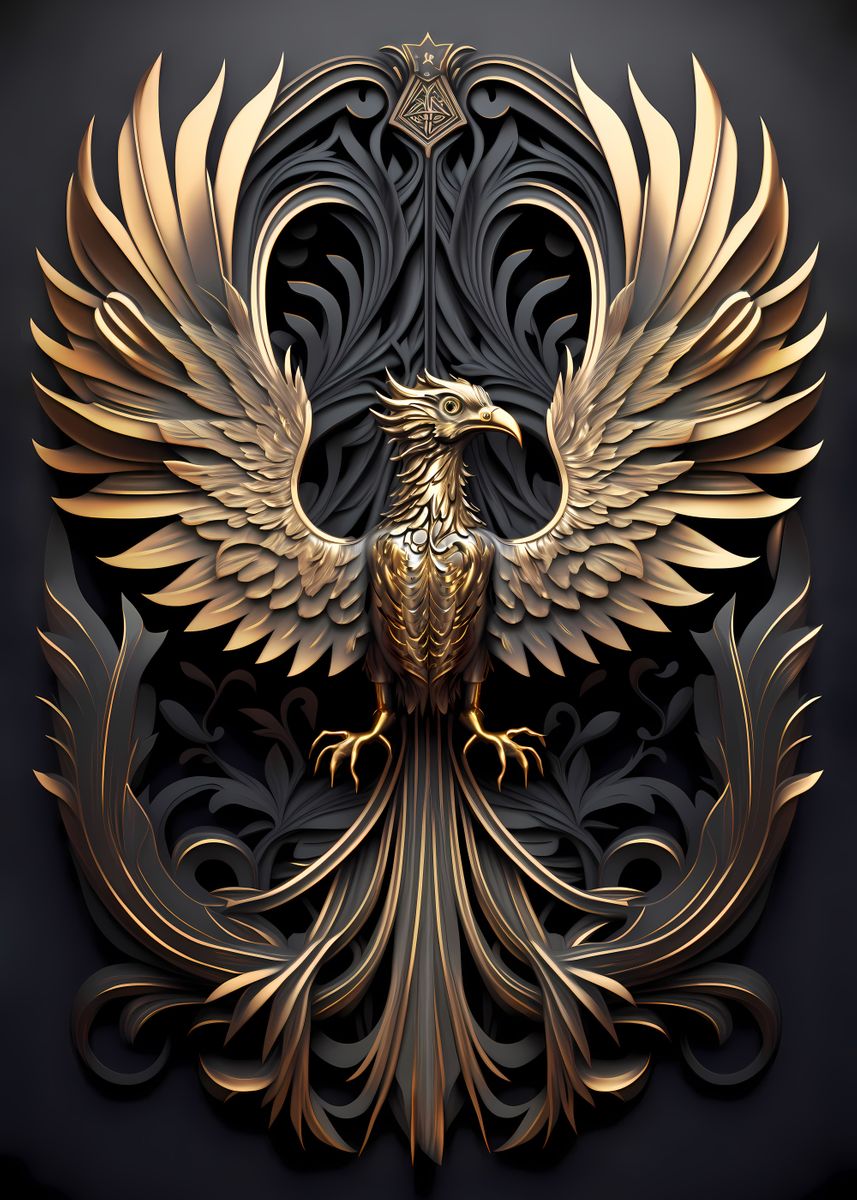 'Golden Phoenix Art Deco' Poster, picture, metal print, paint by Luong ...