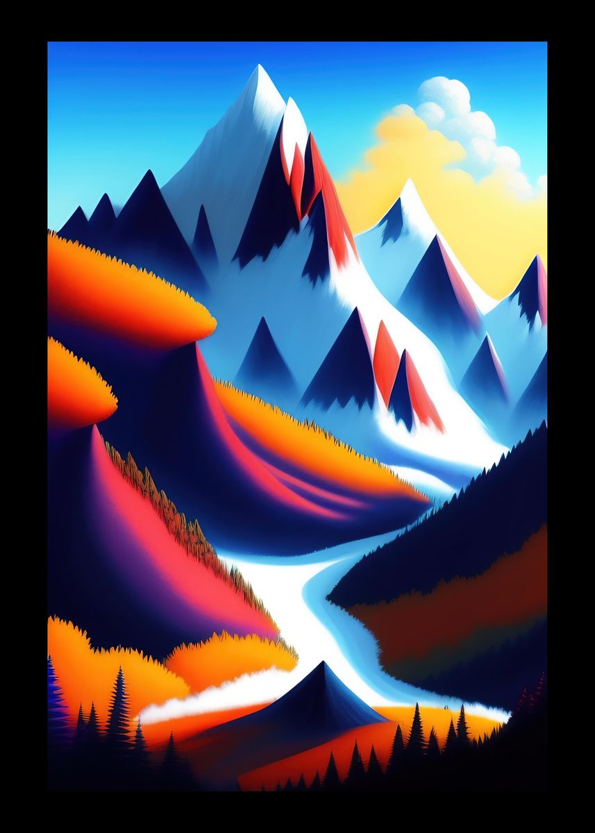 'Sharp Mountains' Poster, picture, metal print, paint by Merchkaiser ...
