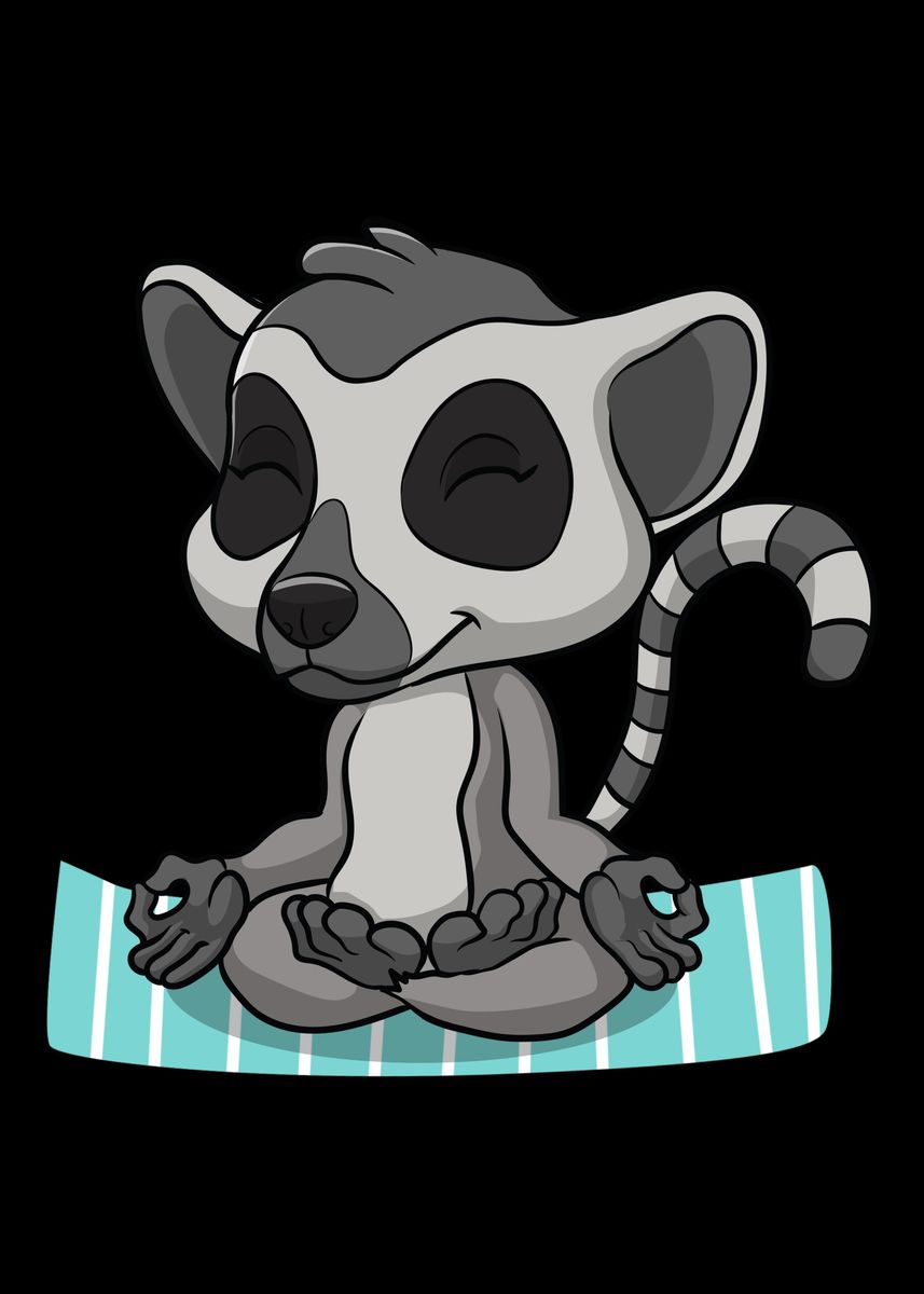 'Yoga Lemur' Poster, picture, metal print, paint by Hexor | Displate