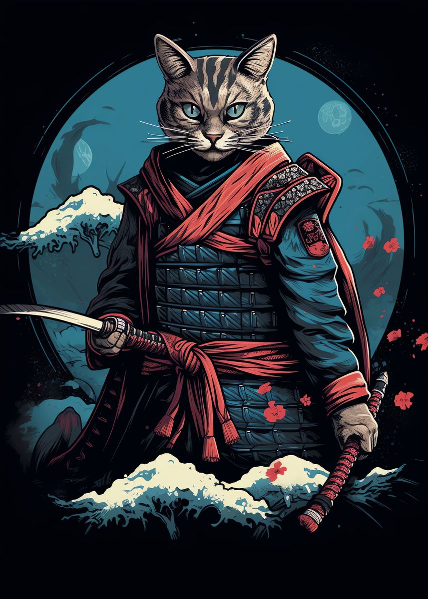 'Samurai Cat Japanese' Poster, picture, metal print, paint by Examm ...