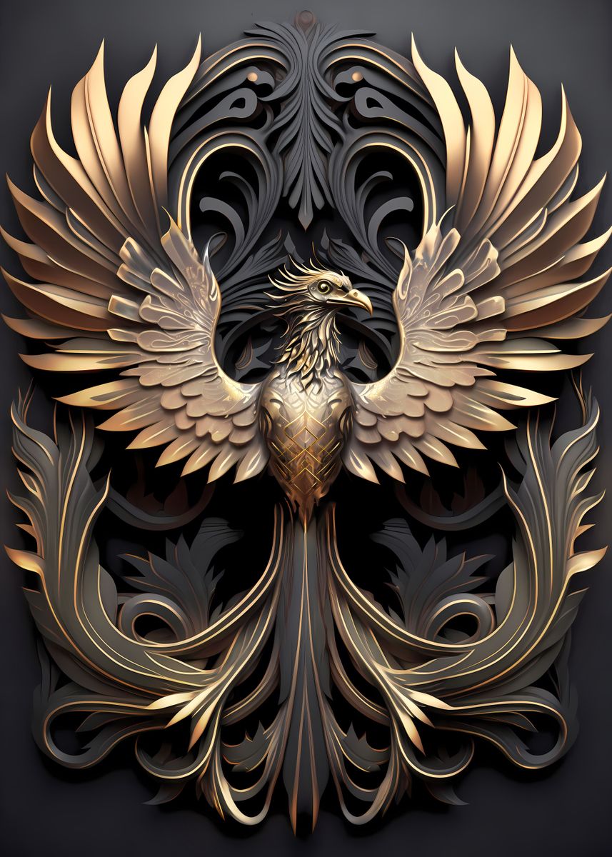 'Noble Golden Phoenix' Poster, picture, metal print, paint by Luong ...