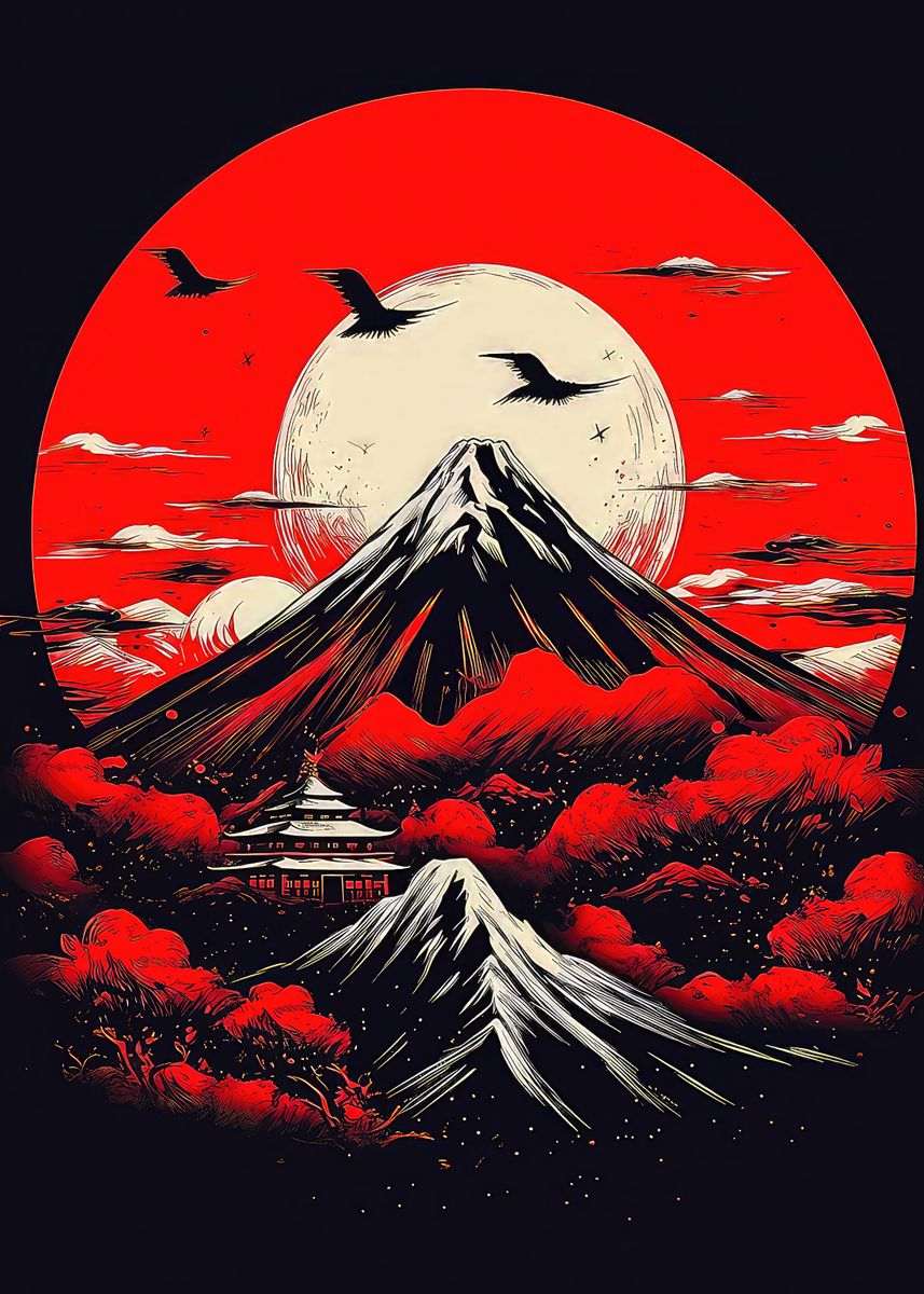 'Yokai Fuji' Poster, picture, metal print, paint by Havard | Displate