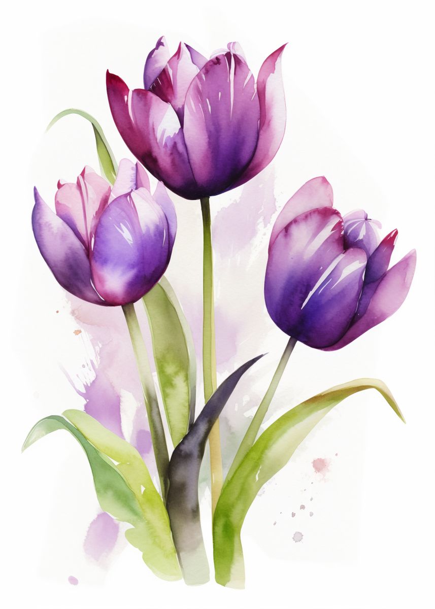 'Purple Tulips' Poster, picture, metal print, paint by Holzkovic | Displate