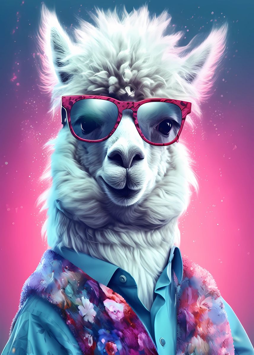 'Alpaca Pink' Poster, picture, metal print, paint by DecoyDesign | Displate