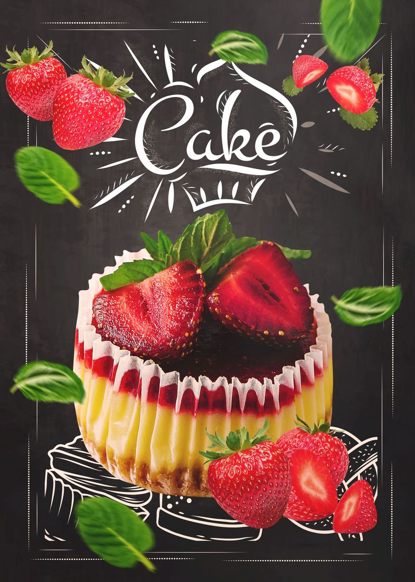 'Fresh strawberry cake' Poster, picture, metal print, paint by Stefan ...