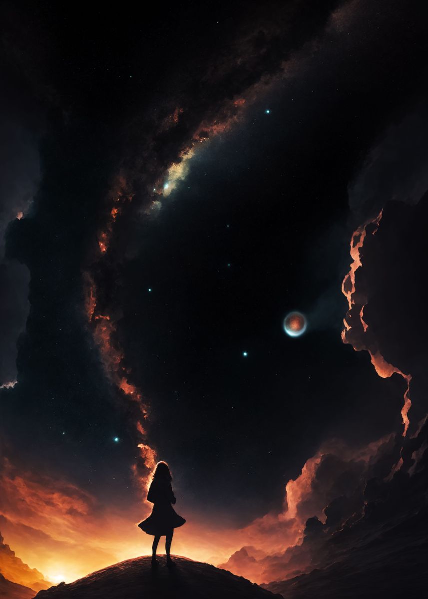 'Girl looking at the stars' Poster, picture, metal print, paint by ...