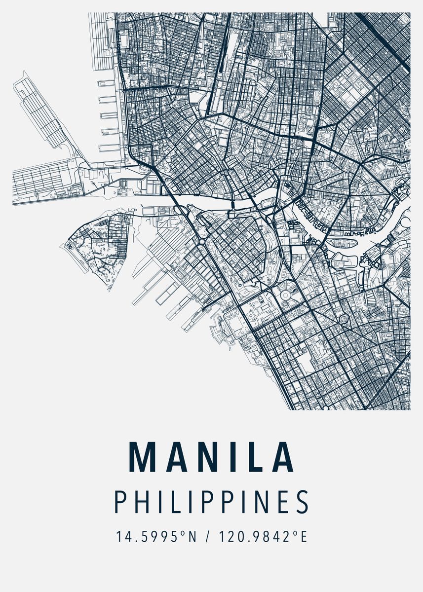 'manila simple map' Poster, picture, metal print, paint by Denise ...