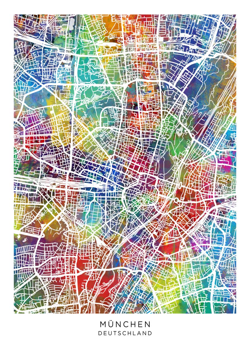 'Munich Germany Map' Poster, picture, metal print, paint by Michael ...