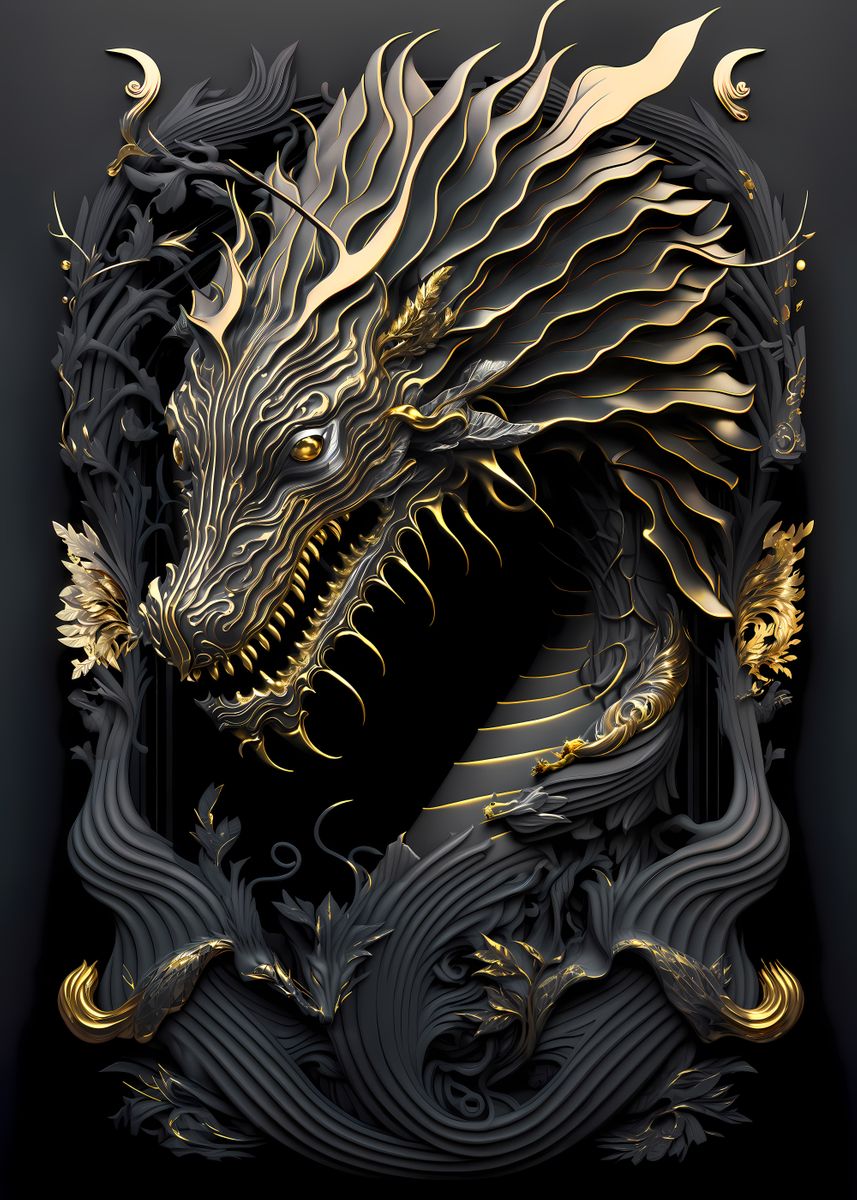 'Golden Dragon Monarch' Poster, picture, metal print, paint by Luong ...