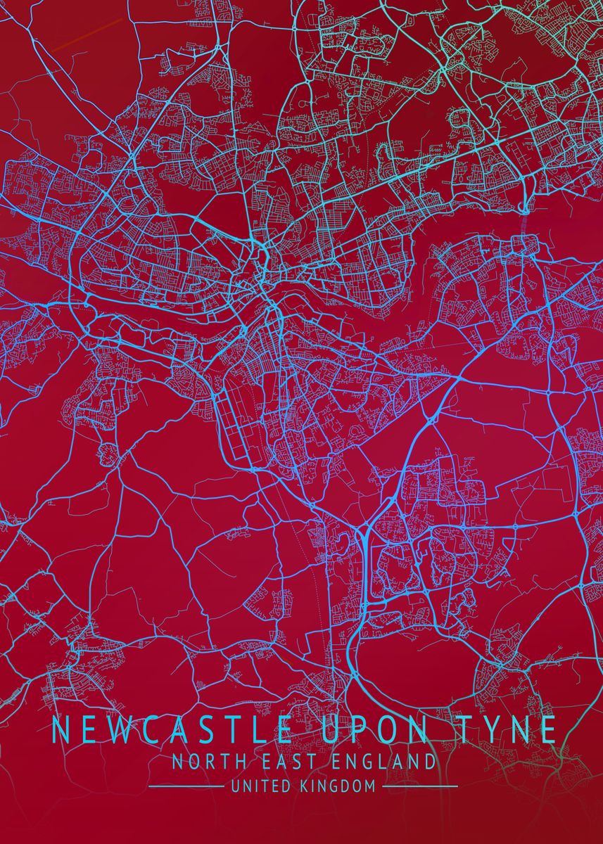 'Newcastle Upon Tyne Map' Poster, picture, metal print, paint by Gigi ...