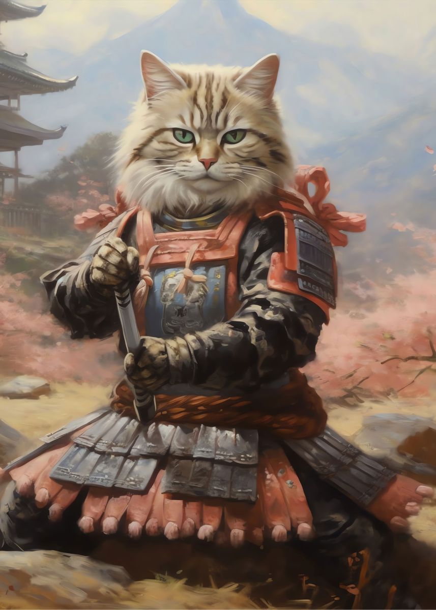 'Samurai Cat Japanese' Poster, picture, metal print, paint by Examm ...