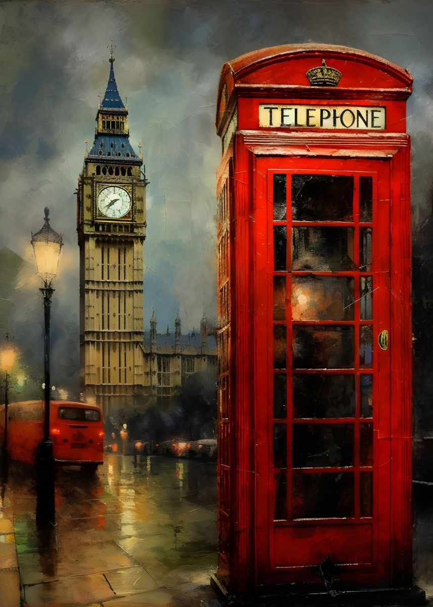 'London telephone' Poster, picture, metal print, paint by LUNOME | Displate